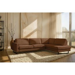 Home Affaire Ecksofa &raquo;Pinto, 290 cm, Cord, Chenille, Lederoptik, Ottomane links / rechts&laquo; mit Keder, schwarze Metallf&uuml;&szlig;e, Wellenunterfederung 100% 