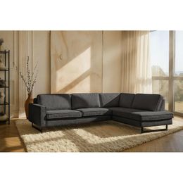 Home Affaire Ecksofa &raquo;Pinto, 290 cm, Cord, Chenille, Lederoptik, Ottomane links / rechts&laquo; mit Keder, schwarze Metallf&uuml;&szlig;e, Wellenunterfederung 100% 