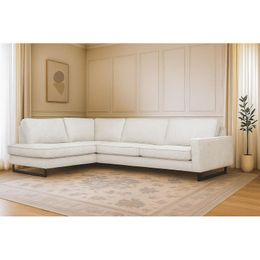 Home Affaire Ecksofa &raquo;Pinto, 290 cm, Cord, Chenille, Lederoptik, Ottomane links / rechts&laquo; mit Keder, schwarze Metallf&uuml;&szlig;e, Wellenunterfederung beige 90