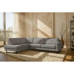 Home Affaire Ecksofa &raquo;Pinto, 290 cm, Cord, Chenille, Lederoptik, Ottomane links / rechts&laquo; mit Keder, schwarze Metallf&uuml;&szlig;e, Wellenunterfederung 100% 