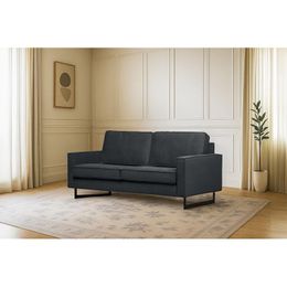 Home Affaire 2-Sitzer &raquo;Pinto, 166 cm, Cord, Chenille, Lederoptik&laquo; mit Keder, schwarze Metallf&uuml;&szlig;e, Wellenunterfederung blau Luxus-Microfaser (100% 