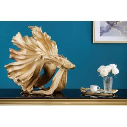 Riess Ambiente Design Deko Figur Kampffisch CROWNTAIL 65cm gold Betta Fisch Skulptur Riess-Ambiente organisch Asiatisch Glamour Maritim Natur