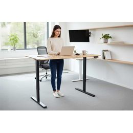 Riess Ambiente Höhenverstellbarer Schreibtisch OAK DESK 140cm natur Eiche-Design schwarzes Metallgestell Riess-Ambiente rechteckig