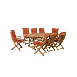 Beliani 9-tlg Gartentisch Set MAUI in Braun/Rot | Gr.: onesize
