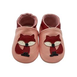 Yalion Baby Krabbelschuhe aus Leder mit rutschfester Sohle – Rosa mit Fuchs-Muster | Gr.: 20/21
