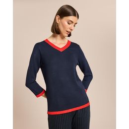 Fiora Blue Pullover Color-Blocking mit V-Ausschnitt