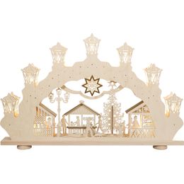 LED Schwibbogen SAICO ORIGINAL "XXL-3D-Lichterbogen, Weihnachtsmarkt", natur, B:71cm H:112cm T:10cm, Holz teilmassiv, Schwibbögen, LED-Beleuchtung, warmweiß, BxHxT: 112x71x10 cm