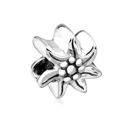 Charm-Einh&auml;nger NENALINA "NENALINA Charm Edelweiss Bead Blume 925 Silber", silber, Charms, Damen, ohne Stein, Silber 925 (Sterlingsilber)