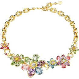 Collier Swarovski "Schmuck Geschenk Idyllia Halskette Blume", gold (gelbgoldfarben, rosa, lila, gelb, grün, blau), Halsketten, Damen, Metall, L: 43 B: 38mm, Collier, mit Swarovski Kristall, B:38mm