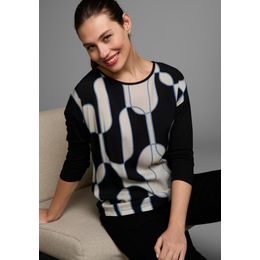 Shirtbluse Laura Scott, Damen, Gr. 32/34, bunt (schwarz, bunt), Obermaterial: 95% Viskose, 5% Elasthan. Vorderteil: 100% Viskose, bedruckt, gemustert, unifarben, l&auml;ssig geschnitten h&uuml;ftlang, Rundhals, Blusen, mit Grafik-Print im Materialmix
