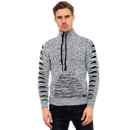 Strickpullover Rusty Neal, Herren, Gr. 4XL, schwarz-weiß (weiß, schwarz), 75% Polyacryl, 25% Baumwolle, unifarben, normal, ohne Ausschnitt, Pullover, mit stylischem Ausschnitt