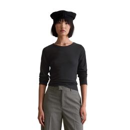 Marc O'Polo Damen Langarmshirt "aus softem Ripp-Jersey"schwarz, Gr. M, MARC O'POLO DENIM, unifarben, Obermaterial: 96% Baumwolle, 4% Elasthan, Shirts