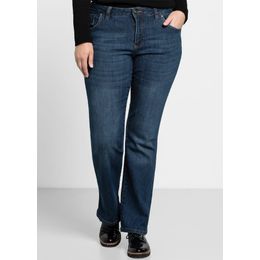 Bootcut-Jeans sheego, Damen, Gr. 104, Langgrößen, blau (dunkelblau denim), 75% Baumwolle, 24% Polyester, 1% Elasthan, unifarben, lang, Jeans