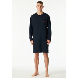 Nachthemd Schiesser "Comfort Nightwear", Damen, Gr. 52, N-Gr, nachtblau, Single Jersey, Obermaterial: 100% Baumwolle, bequem kniefrei, Rundhals, Kleider, seitliche Schlitze, weich, Langarm, Single Jersey, Baumwolle