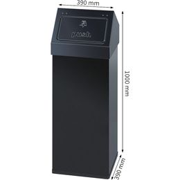 Abfallbeh&auml;lter, Aluminium, mit Push-Deckel, Volumen 110 l, BxHxT 390 x 1000 x 390 mm, schwarz kaiserkraft