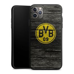 DeinDesign iPhone 11 Pro Max Handy Premium Silikon H&uuml;lle Handyh&uuml;lle schwarz Case Bvb Wooden Look Borussia Dortmund Silikon Premium Case