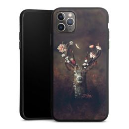 DeinDesign iPhone 11 Pro Max Handy Premium Silikon H&uuml;lle Handyh&uuml;lle schwarz Case Rehe Reindeer Flowers Silikon Premium Case