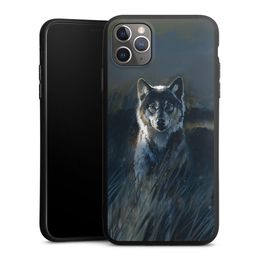 DeinDesign iPhone 11 Pro Max Handy Premium Silikon H&uuml;lle Handyh&uuml;lle schwarz Case Nature Painting Wolf Silikon Premium Case