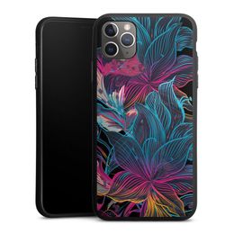 DeinDesign iPhone 11 Pro Max Handy Premium Silikon H&uuml;lle Handyh&uuml;lle schwarz Case Colourful Neon Flowers Silikon Premium Case
