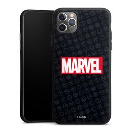 DeinDesign iPhone 11 Pro Max Handy Premium Silikon H&uuml;lle Handyh&uuml;lle schwarz Case Logo Comic Marvel Silikon Premium Case