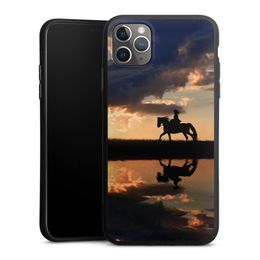 DeinDesign iPhone 11 Pro Max Handy Premium Silikon H&uuml;lle Handyh&uuml;lle schwarz Case Sunset Horse Horseback Riding Silikon Premium Case