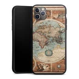 DeinDesign iPhone 11 Pro Max Handy Premium Silikon H&uuml;lle Handyh&uuml;lle schwarz Case World Map Vintage Map Silikon Premium Case