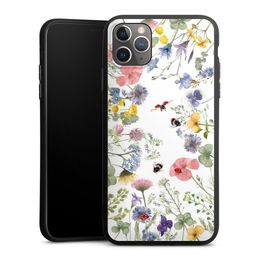 DeinDesign iPhone 11 Pro Max Handy Premium Silikon H&uuml;lle Handyh&uuml;lle schwarz Case Muster Flowers Bee Silikon Premium Case