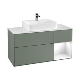 Villeroy & Boch Villeroy und Boch Finion Waschtischunterschrank F171GFGM 120cm, Abdeckplatte white matt, Regal rechts Glossy white lacquer, Olive Matt Lacquer