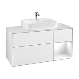 Villeroy & Boch Villeroy und Boch Finion Waschtischunterschrank F171GFGF 120cm, Abdeckplatte white matt, Regal rechts Glossy white lacquer, Glossy white lacquer