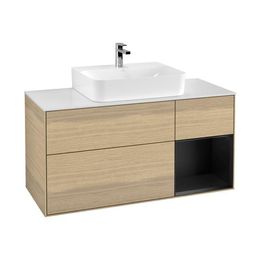 Villeroy & Boch Villeroy und Boch Finion Waschtischunterschrank F171PDPC 120cm, Abdeckplatte white matt, Regal rechts Black matt lacquer, Oak Veneer