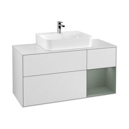 Villeroy & Boch Villeroy und Boch Finion Waschtischunterschrank F171GMMT 120cm, Abdeckplatte white matt, Regal rechts Olive Matt Lacquer, White matt lacquer
