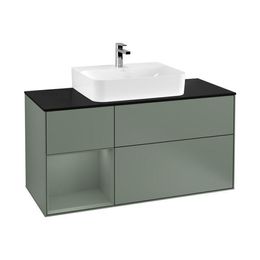 Villeroy & Boch Villeroy und Boch Finion Waschtischunterschrank G162GMGM 120cm, Abdeckplatte black matt, Emotion, Regal links Olive Matt Lacquer, Olive Matt Lacquer