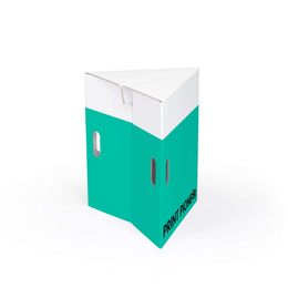 Papphocker Dreieck mit Wunschmotiv bedrucken | 36 x 30 x 45 cm | Griffl&ouml;cher zum Tragen | recycelbare Wellpappe | Sitzhocker selbst gestalten