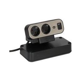 Fa.Brennenstuhl estilo Duplex Tischsteckdosenleiste 9-fach, 2x USB schwarz/silber, 2 Meter Kabel, USB-A, USB-C, mit beleuchtetem Sicherheitsschalter