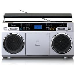 Lenco SCD-580SI - Tragbare Retro Boombox mit FM-Radio und CD/MP3-Player - Bluetooth - 2 x 5 Watt RMS - USB-Eingang - Silber