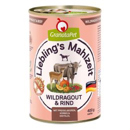 Granatapet Liebling's Mahlzeit Wildragout und Rind Hunde-Nassfutter ohne Farbstoffe 6x400g