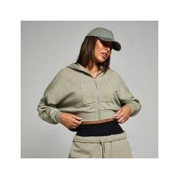 Myprotein MP Damen Applique Kapuzenpulli mit verk&uuml;rztem Schnitt mit Rei&szlig;verschluss &ndash; Dunkler Salbei - M