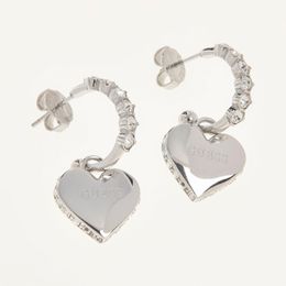 Guess Rhodinierte Creolen mit Zirkonen und herzf&ouml;rmigem Anh&auml;nger