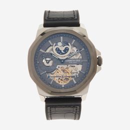 Kenneth Cole Schwarze automatische Armbanduhr mit Lederarmband