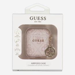 Guess Weiß-rosafarbene AirPods-Hülle mit Logomuster