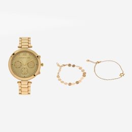 3-teiliges goldfarbenes Set aus Armbanduhr & Armb&auml;ndern