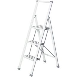Trittleiter Wenko "Modell Alu-Design", grau (wei&szlig;, grau), B:44cm H:127cm, Aluminium, Kunststoff, Leitern, Klapptritt Leiter, rutschsichere XXL-Stufen, klappbar, bis 150 kg