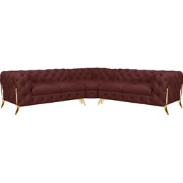 Chesterfield-Sofa Home Affaire "Amaury L-Form", rosa (rose), B:264cm H:75cm T:262cm, Struktur (100% Polyester);Samtoptik (100% Polyester), Sofas, Chesterfield-Optik, Breite/Tiefe je 262 cm, Fußfarbe wählbar