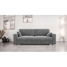 3-Sitzer Home Affaire "Stevinson Schlafsofa mit Bettkasten, Ma&szlig;e B/H/T: 229/87/97 cm", grau (dunkelgrau), B:229cm H:87cm T:97cm, 100% Polyester, Sofas, mit Wellenunterfederung, 2 R&uuml;ckenkissen und 2 Zierkissen