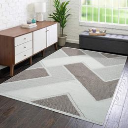 Teppich Carpet City "LINDO 8877", beige, B:200cm H:11mm L:290cm, Obermaterial: 100% Polyester, Teppiche, Teppich, Kurzflor, Hochtief-Muster/ 3D-Effekt, Fransen, Boho-Stil, Wohnzimmer