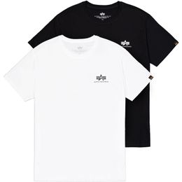 Rundhalsshirt Alpha Industries "Basic T Small Logo 2 Pack", Herren, Gr. S, schwarz-weiß (schwarz, weiß), Single Jersey, Obermaterial: 100% Baumwolle, bedruckt, regular fit normal, Rundhals, Shirts