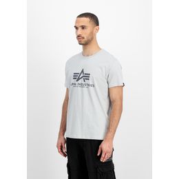 T-Shirt Alpha Industries "Basic T-Shirt", Damen, Gr. L, grau (pastel grau), Single Jersey, Obermaterial: 100% Baumwolle, bedruckt, regular fit normal, Rundhals, normaler Saum, Shirts T-Shirt