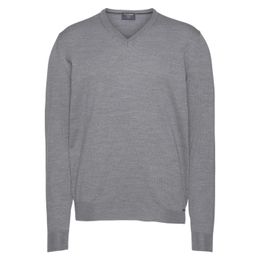 V-Ausschnitt-Pullover OLYMP "OLYMP Strick Casual", Herren, Gr. L, grau (silbergrau), Obermaterial: 100% Schurwolle, tailliert, V-Ausschnitt, Pullover, klassischer Strickpullover