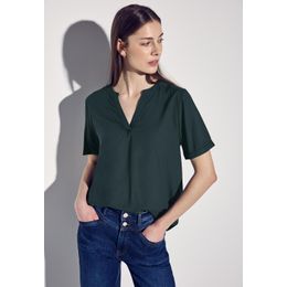 Kurzarmbluse Street One, Damen, Gr. 38, gr&uuml;n (hunter gr&uuml;n), Web, Obermaterial: 100% Viskose, unifarben, regular fit Po-bedeckend, Rundhals, Blusen, mit geschlitztem Rundhalsausschnitt