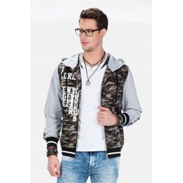 Cipo & Baxx Outdoorjacke CIPO & BAXX "Jacke", Herren, Gr. L, gr&uuml;n (khaki), 97% Baumwolle, 3% Elasthan, tarnfarben, Basic, regular fit normal, Jacken Outdoorjacke, Statement-Applikation auf dem R&uuml;cken, CJ-215